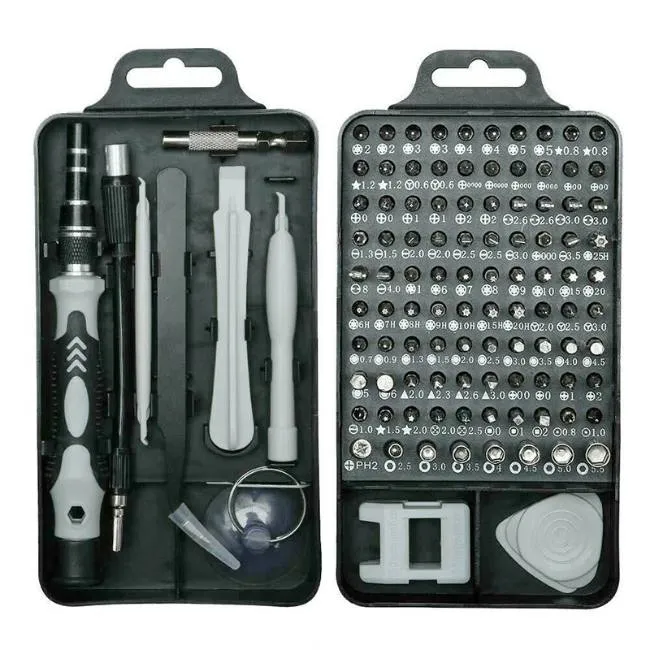 a 115-in-1 precision screwdriver set designed for repairing electronics like mobile phones ...